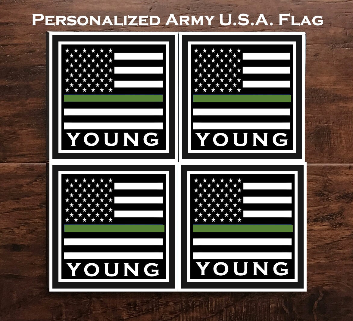 US Army Personalized Green Line USA Flag Set of 4 Coasters | Etsy