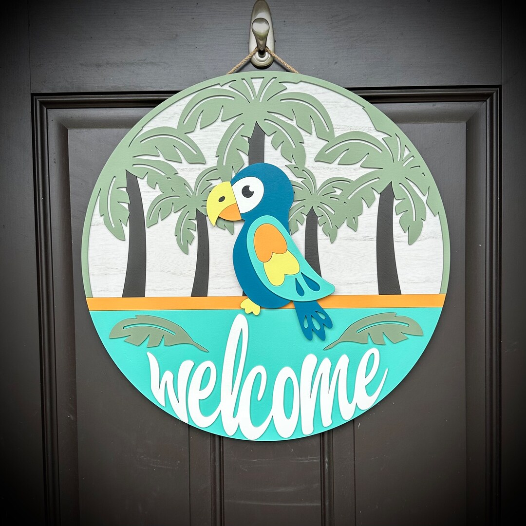 Parrot-themed welcome Door Hanger With Fabulous - Etsy