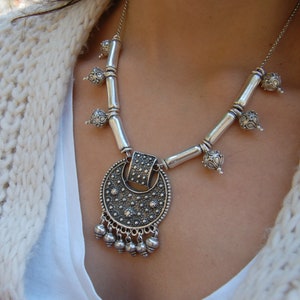 Antique Silver Moroccan Berber Shield Necklace, Boho Gypsy Nomad ...