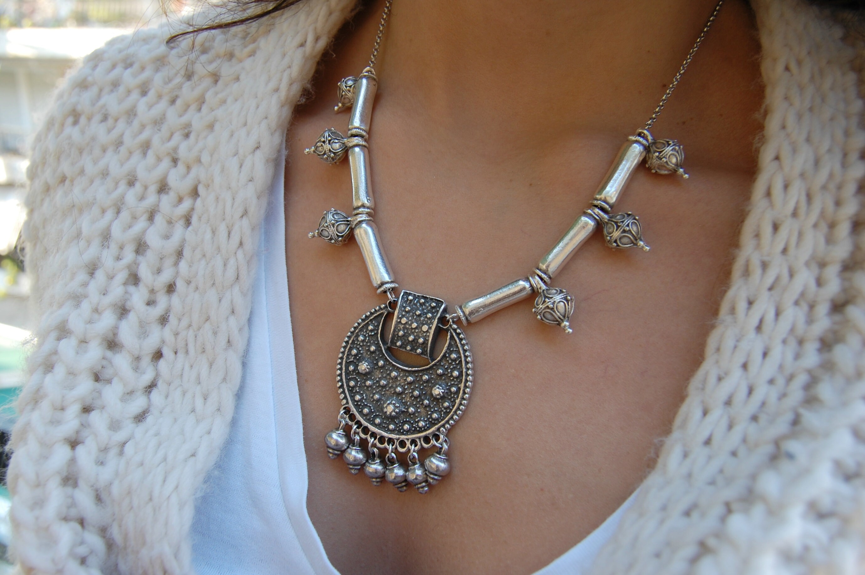 Antique Silver Moroccan Berber Shield Necklace Boho Gypsy | Etsy UK