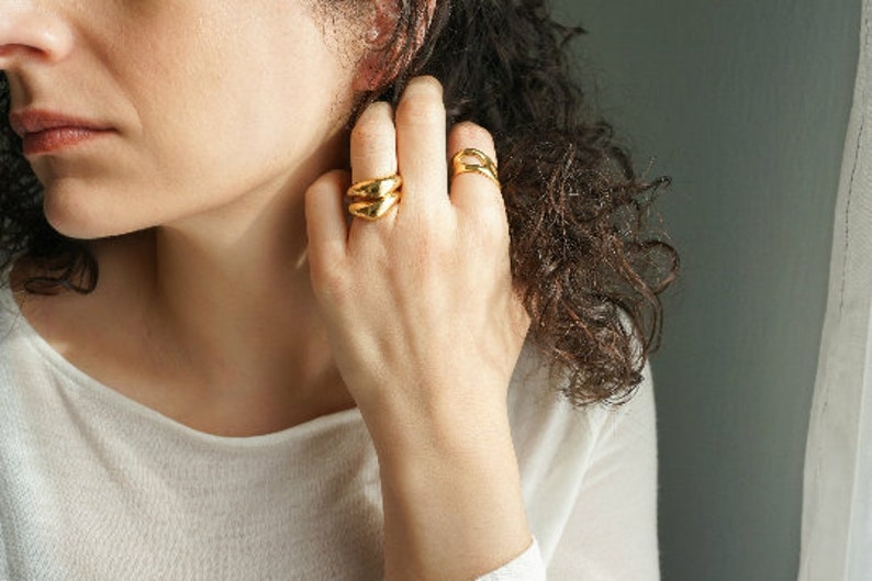 Unique Gold Soft Curve Ring Organic Shape Adjustable Layer - Etsy