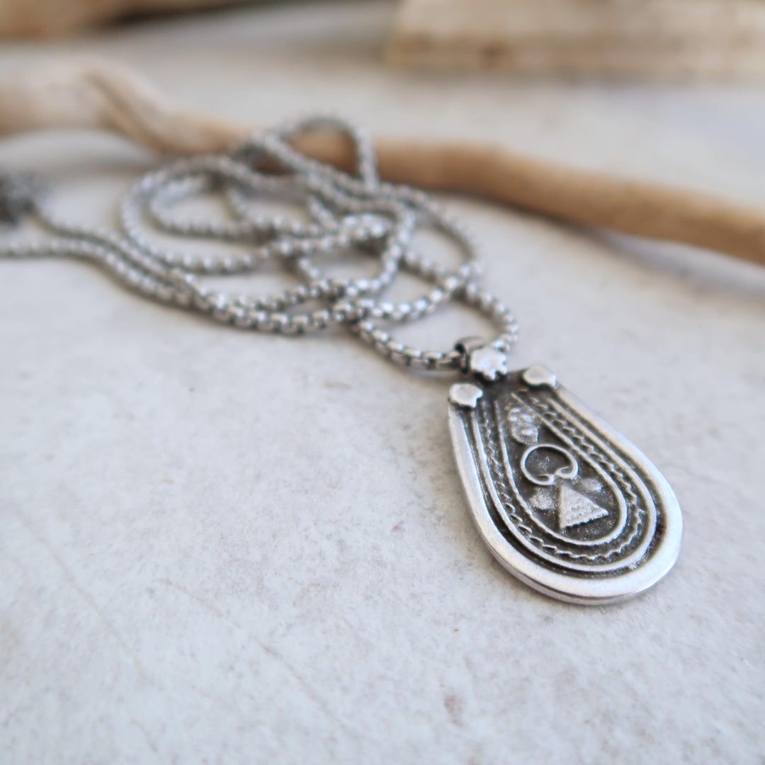 Ethnic Byzantine Oval Coin Pendant Necklace: Handmade Silver Talisman ...