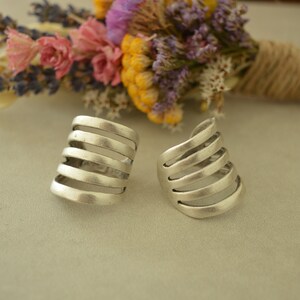 Antique Silver Long FIVE PARALLEL LINES Ring, Boho Minimalist Modernist ...