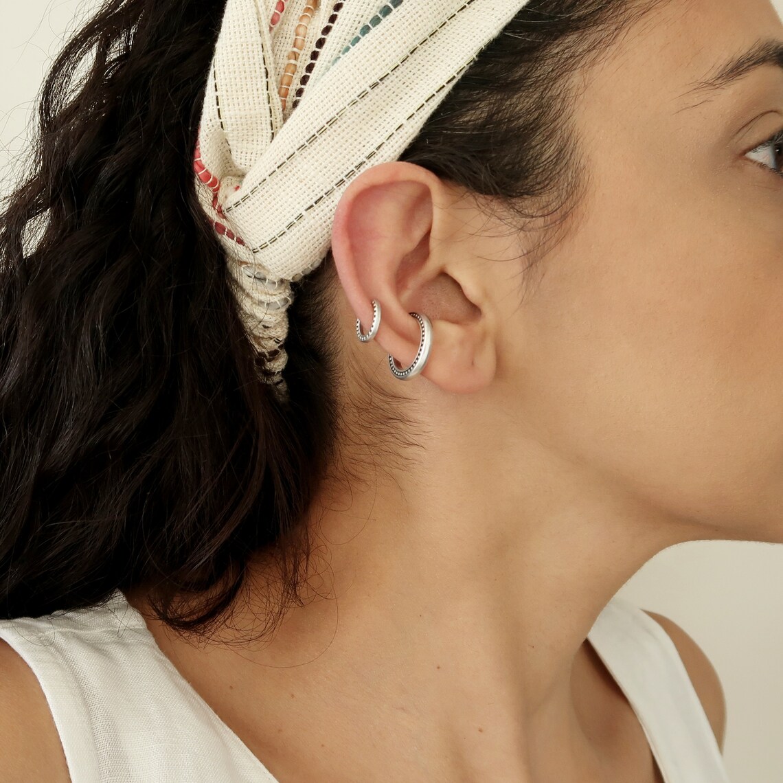 ONE Antique Silver Dotted Hug Earring None Pierced Earrings - Etsy