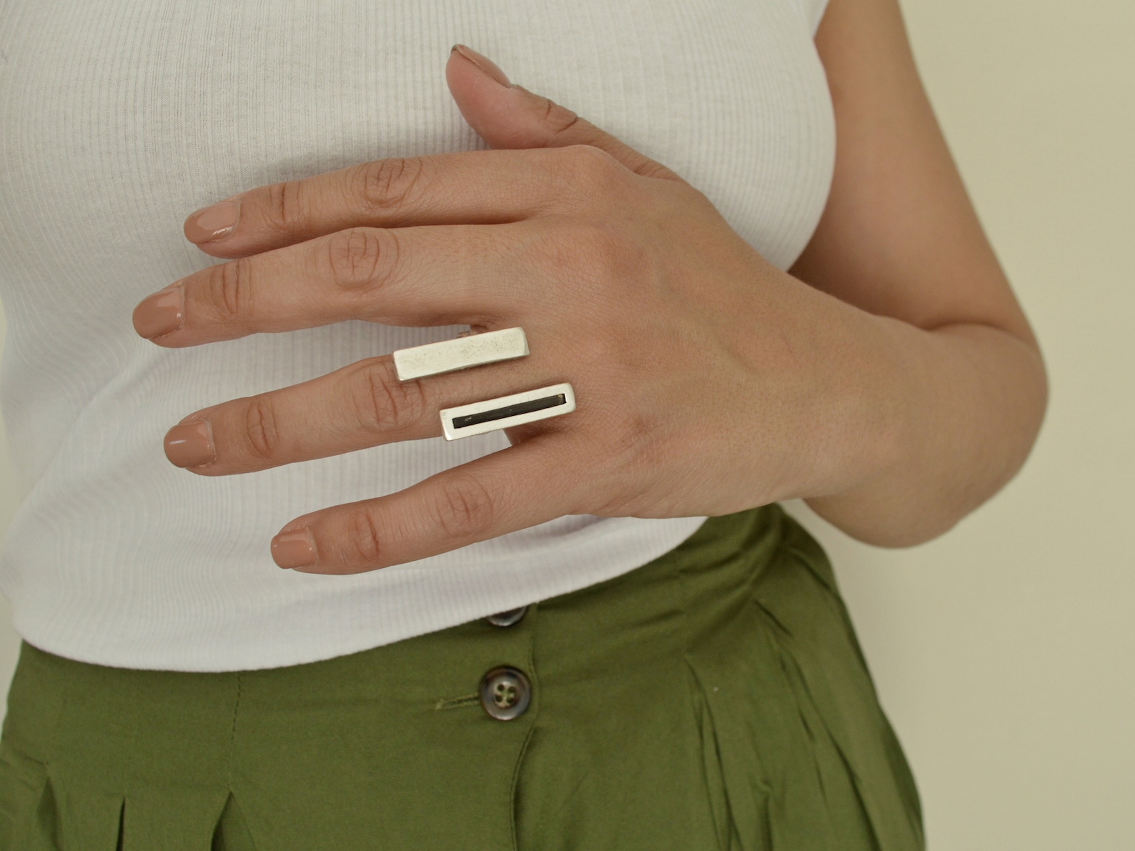 Silver Two Vertical PARALLEL LINES Ring Unique Hammered | Etsy