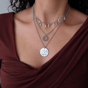 Silver Layered Nature Necklace Set: Sun, Moon, Mountain Charms Modern ...