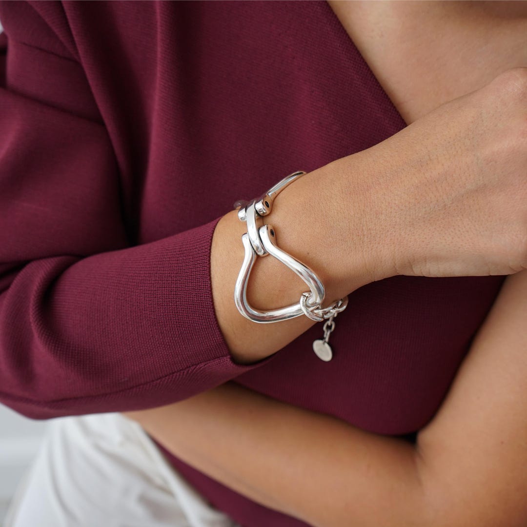 Chunky Silver Connected Cuff Bracelet: Adjustable Unisex Statement ...