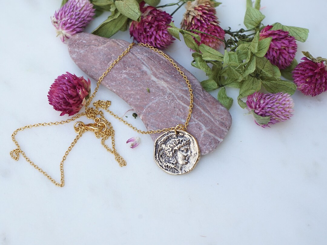 Gold Athena Coin Necklace: Greek Goddess Jewelry Replica, Ancient ...