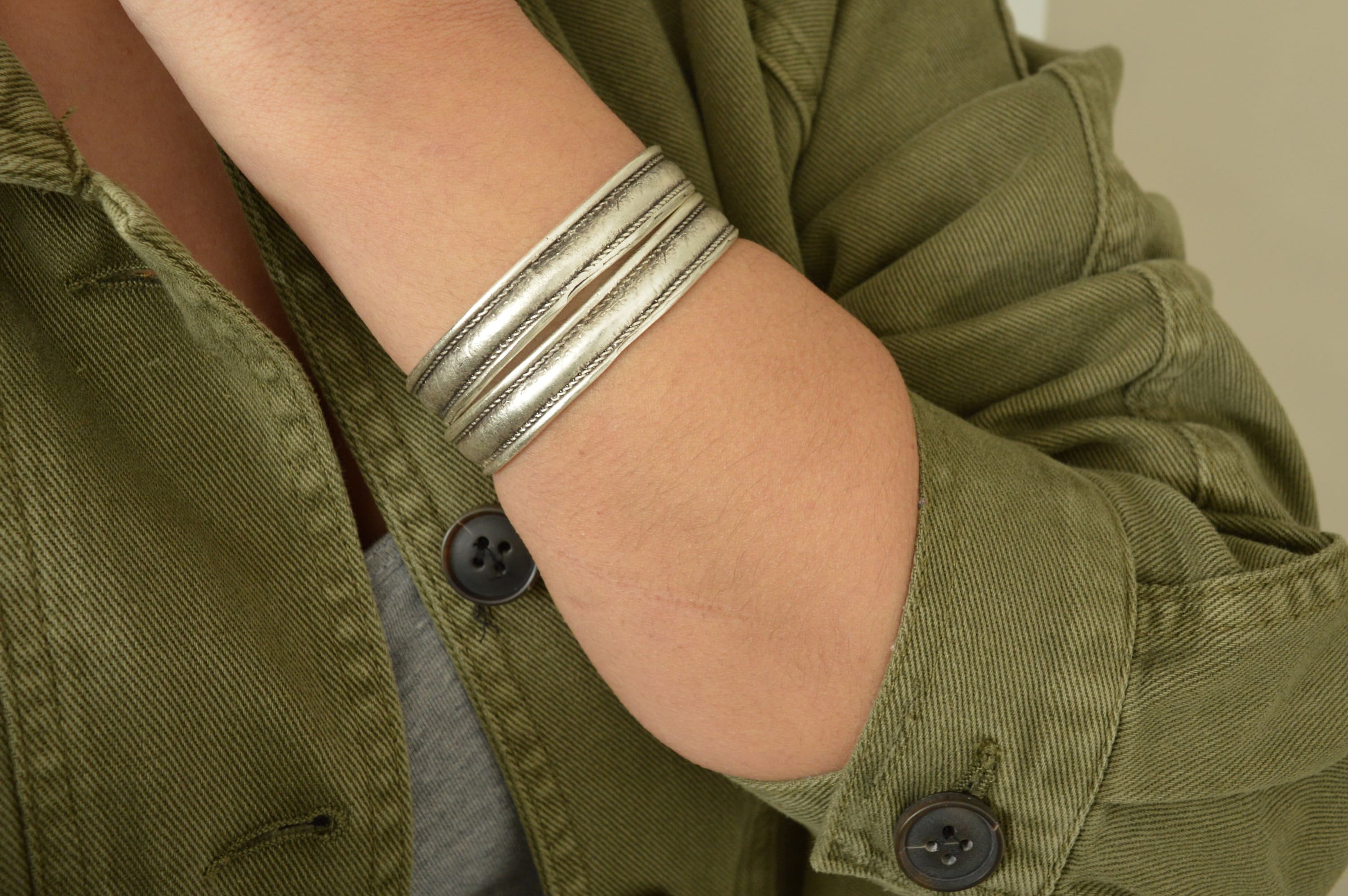 Antique Silver Twisted Wire Cuff Bracelet: Bohemian Stacking Bangle (US ...