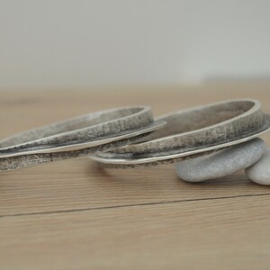 Antique Silver SCREW Bangle Cuff, Hammered Stacking Bracelet, Bohemian ...