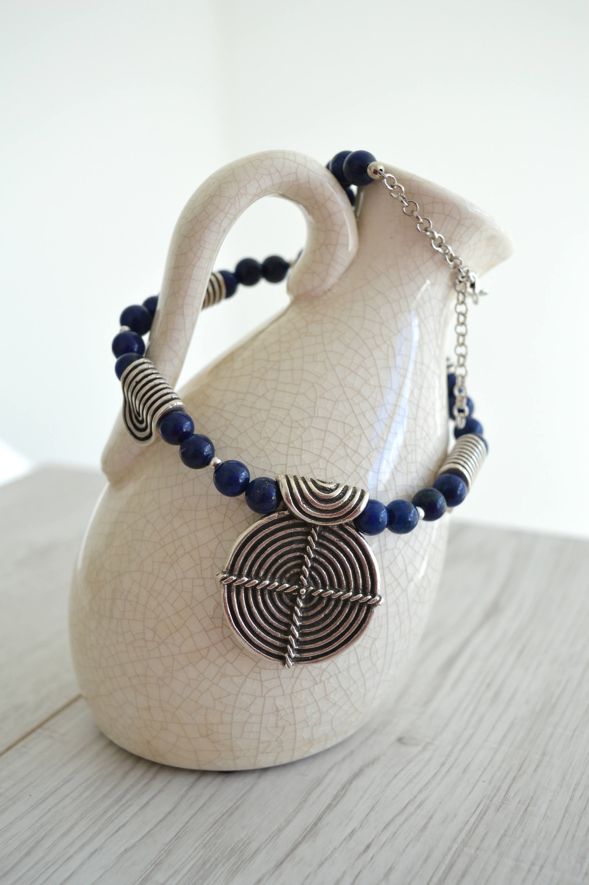 Ancient Greek Meander Symbol & Lapis Lazuli Beaded Necklace - Etsy UK