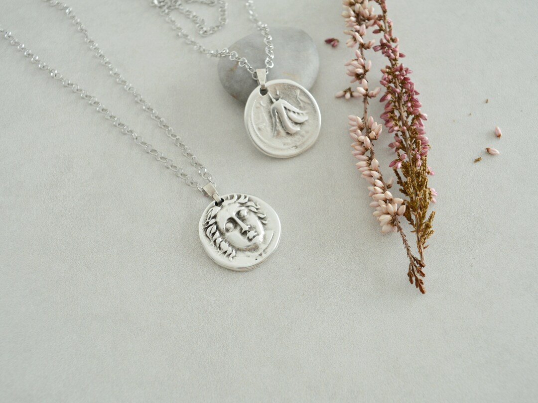 Silver Helios & Rose Coin Pendant Necklace: Ancient Greek Replica ...