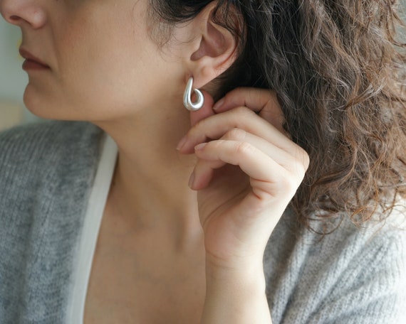 Modern Silver Open Hoop Earrings Large Chunky Free Form | Etsy UK