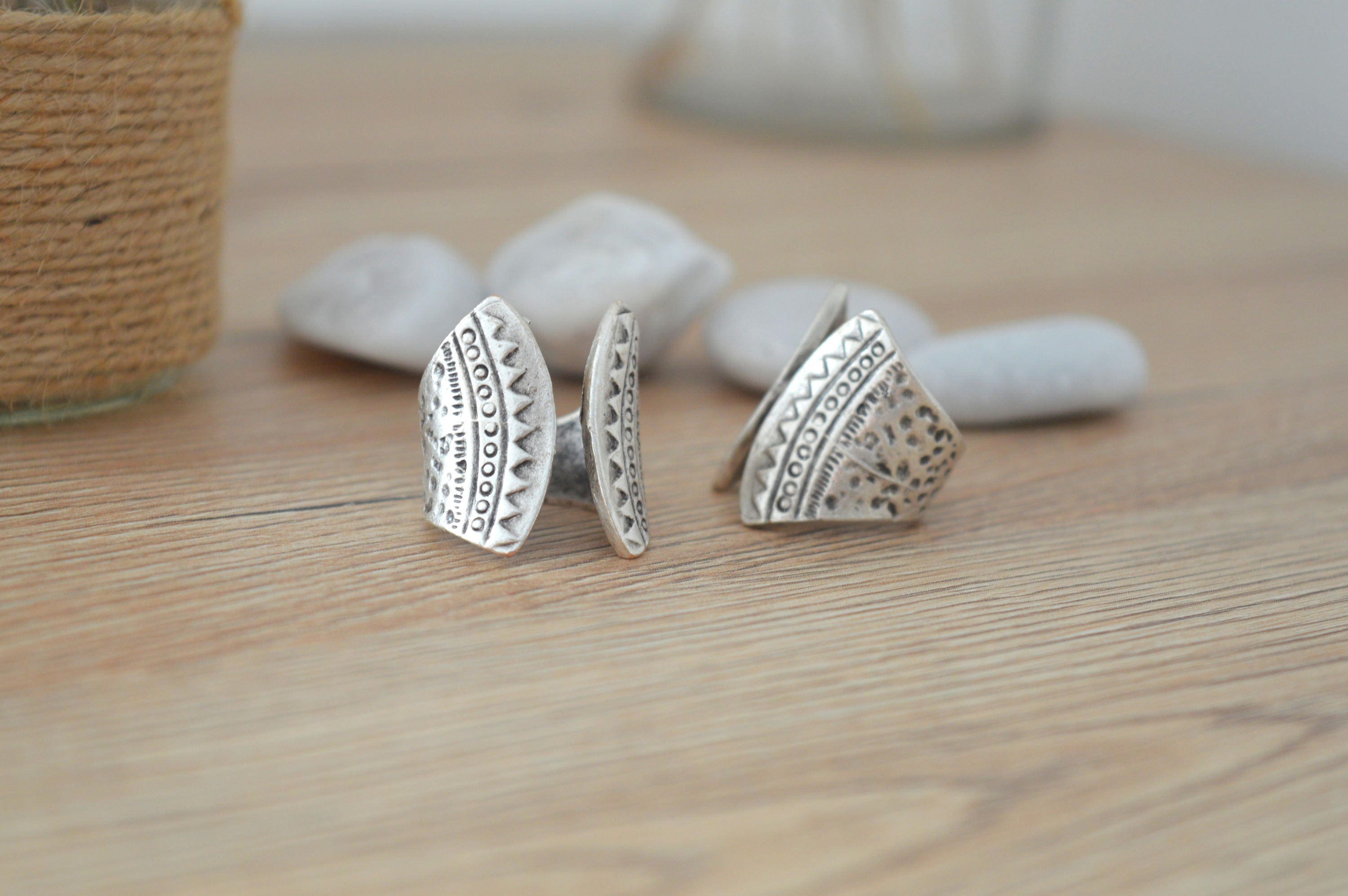 Bohemian Silver Engraved Shield Design Ring Silver Statement | Etsy UK