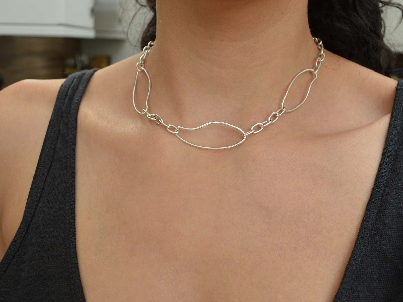 Antique Silver Thick Oval Chunky Chain Choker Steel Chain | Etsy