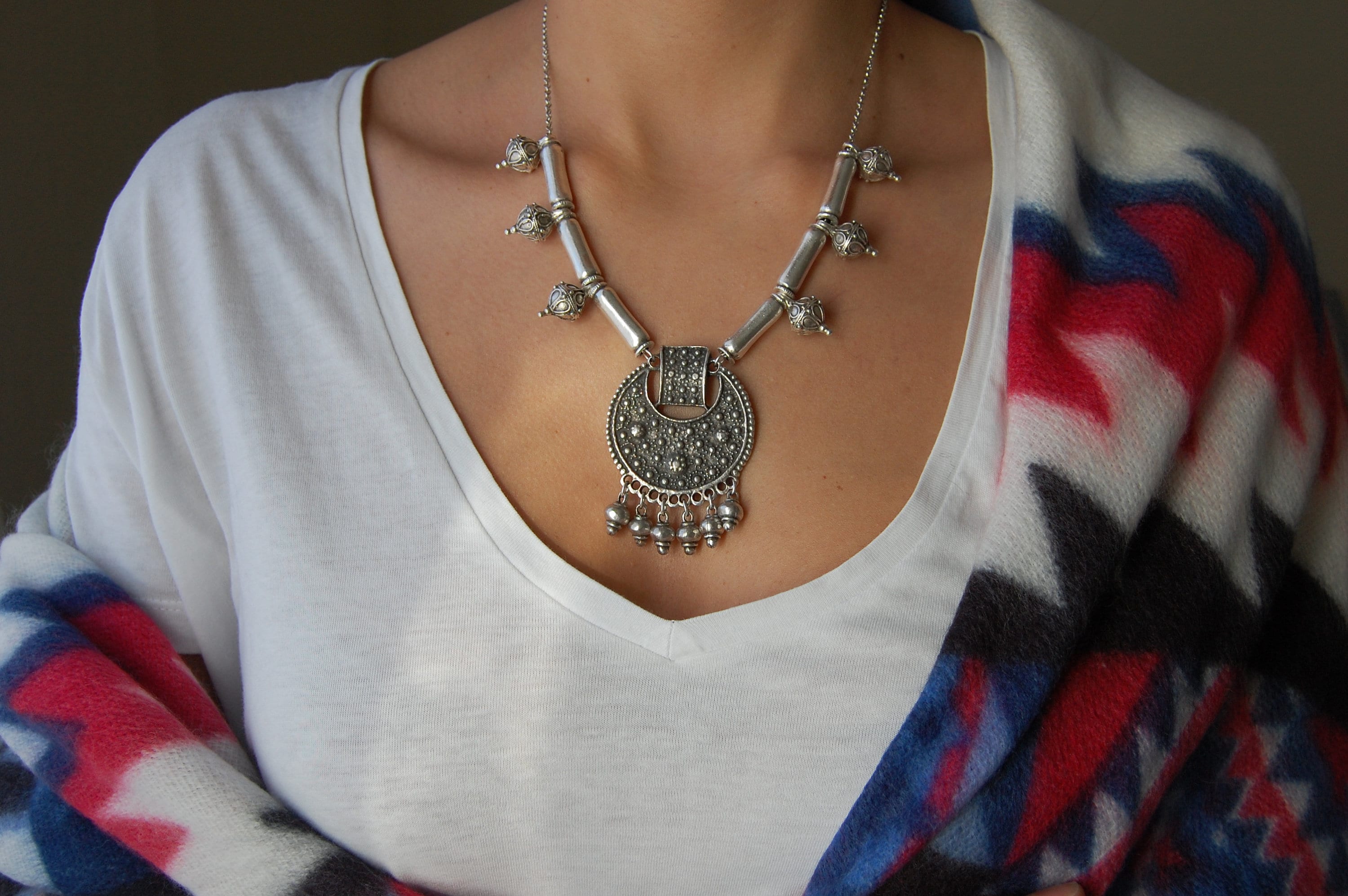 Antique Silver Moroccan Berber Shield Necklace Boho Gypsy | Etsy UK