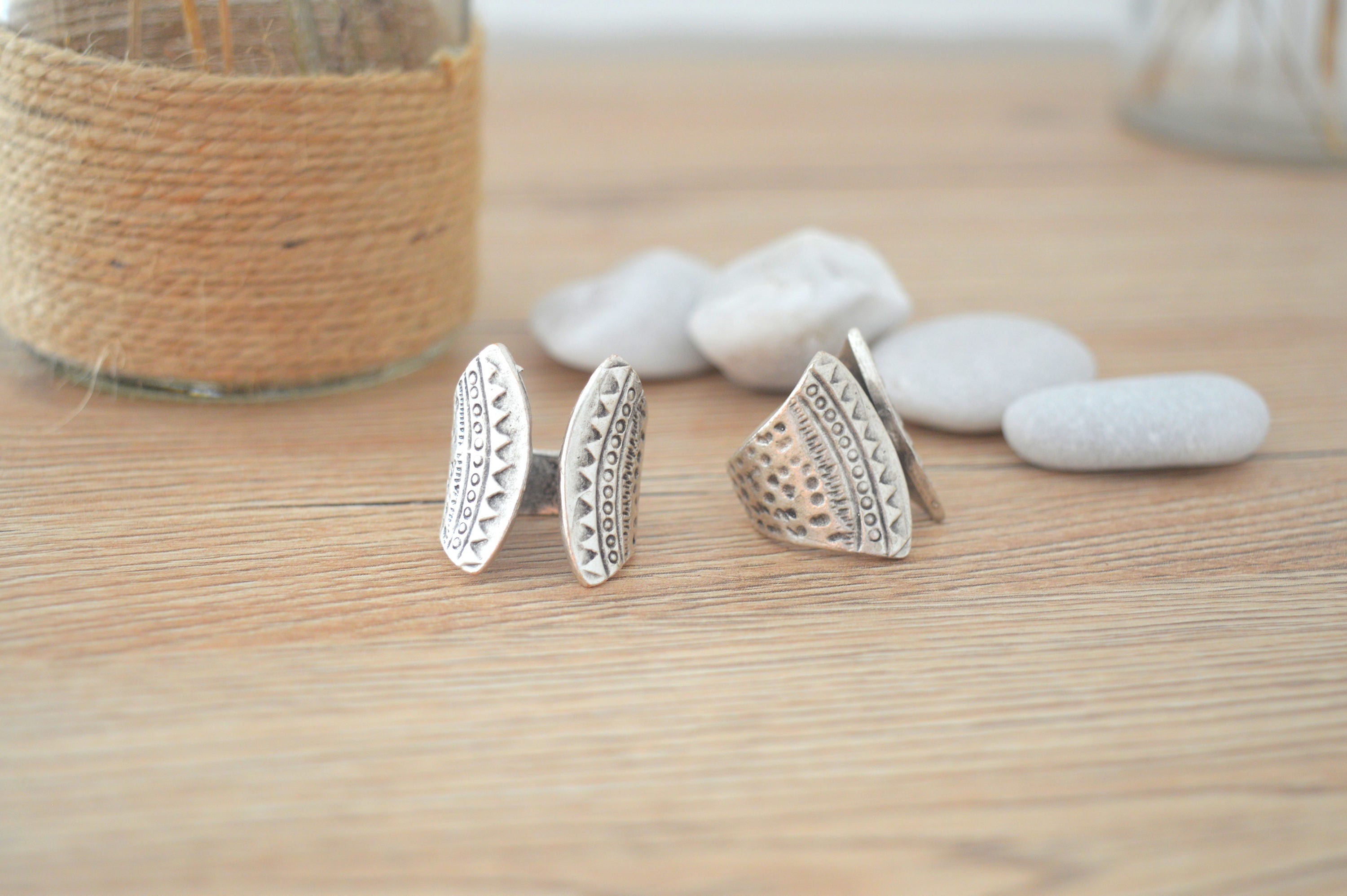 Bohemian Silver Engraved Shield Design Ring Silver Statement | Etsy UK