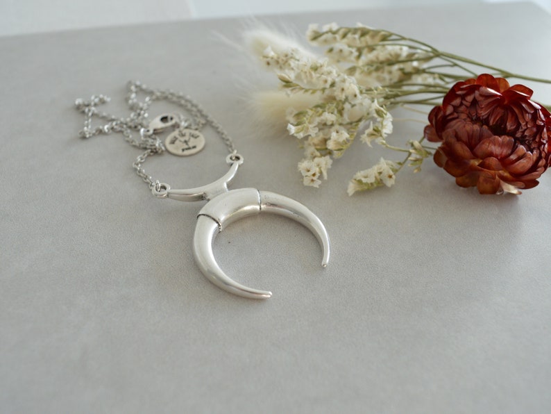 Silver HORN Bone/ MOON/ Crescent Necklace Jewelry Large | Etsy