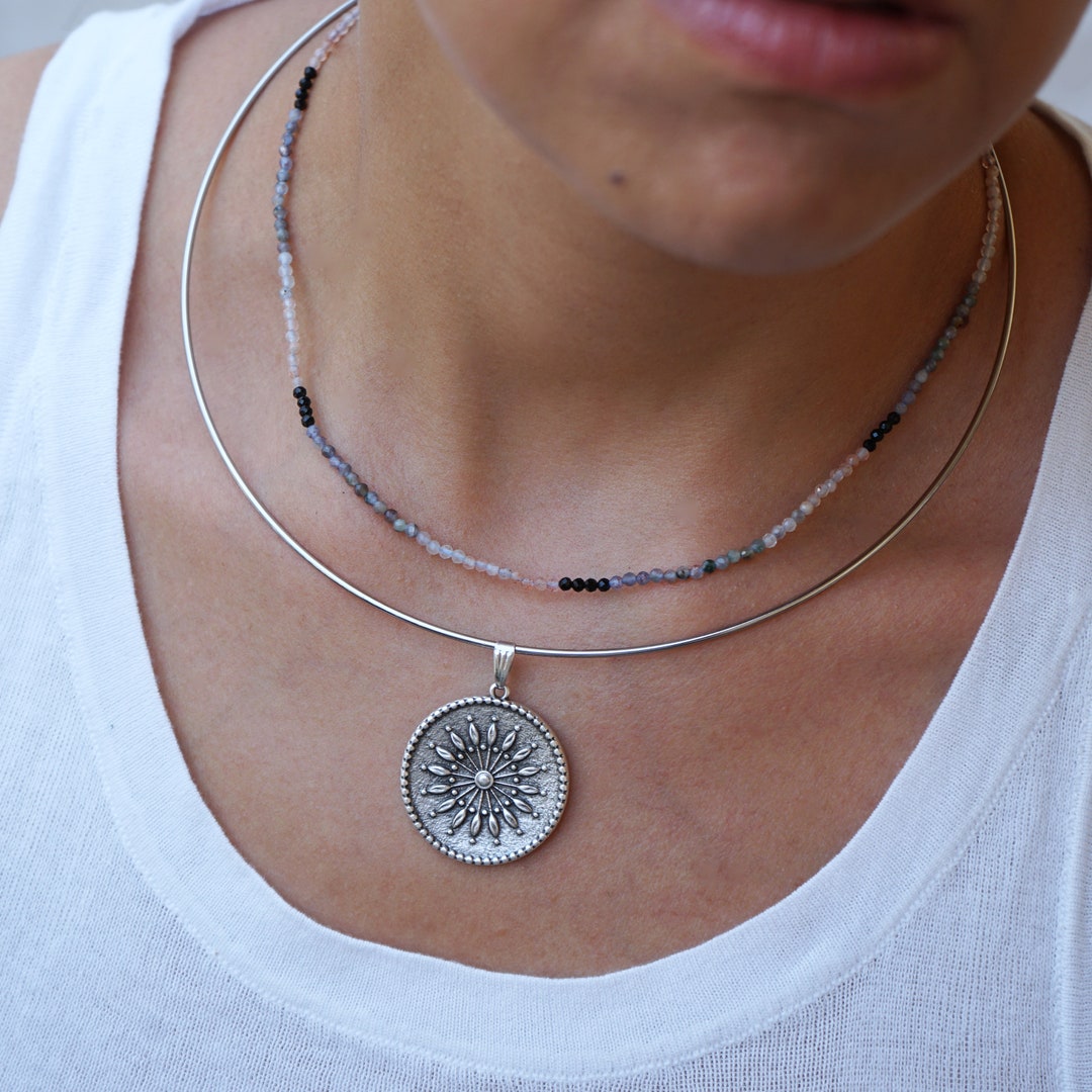 Antique Silver Large Coin SUN Pendant Berber Statement Collar Torque ...