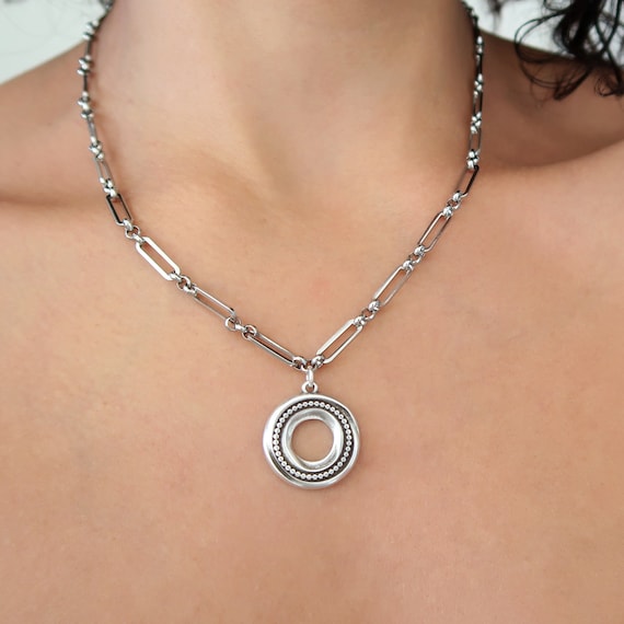 Antique Silver HOLLOW COIN Necklace Layered Stacking Charm - Etsy