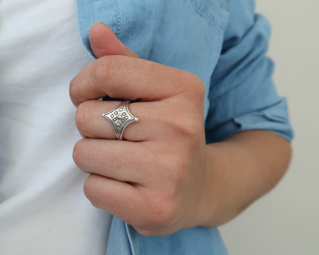 Antique Silver Tuareg Style Rhombus Shape Ring, Bohemian Ethnic Tribal ...