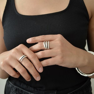 Silver Two or Three PARALLEL Hammered Lines Ring, Unique Abstract Ring ...