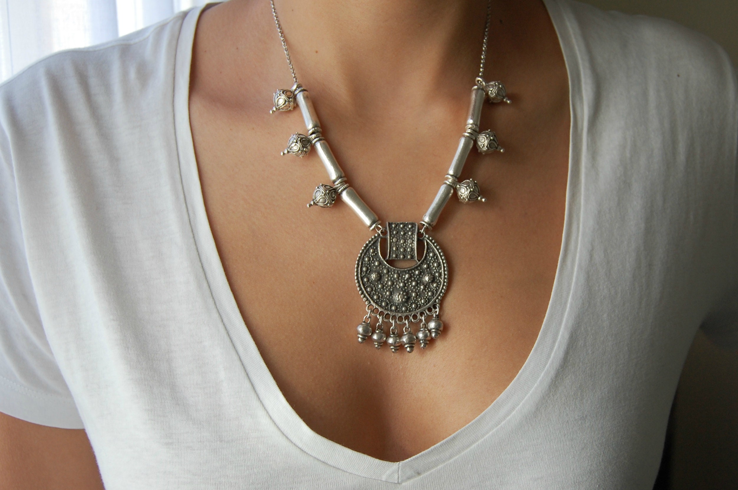 Antique Silver Moroccan Berber Shield Necklace Boho Gypsy - Etsy UK