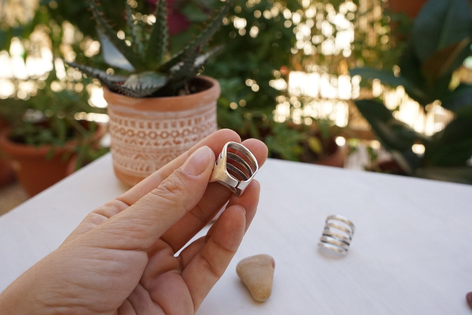 Antique Silver Long FIVE PARALLEL LINES Ring Boho Minimalist - Etsy