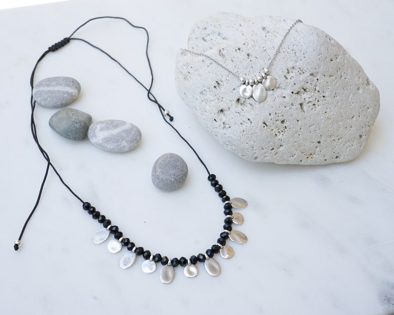 SET of THREE Silver & Black Hammered Coin Necklaces Charm | Etsy