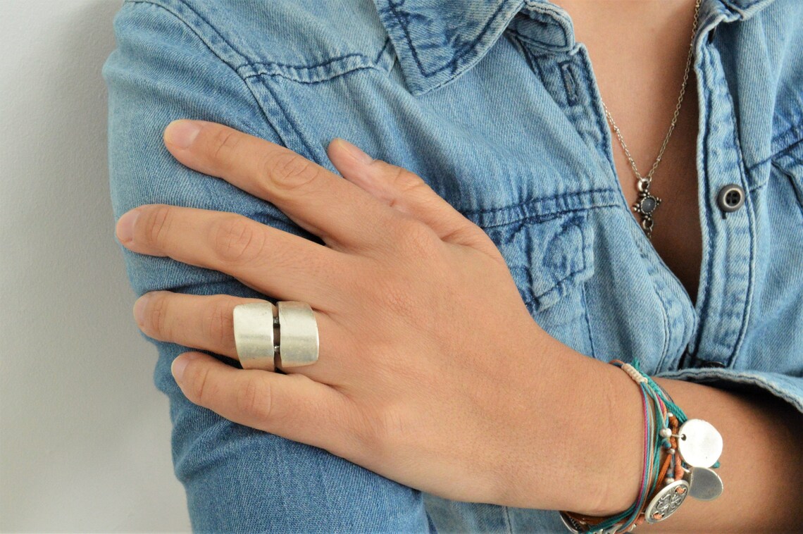 Silver two carved parallel lines Ring Unique abstract ring | Etsy