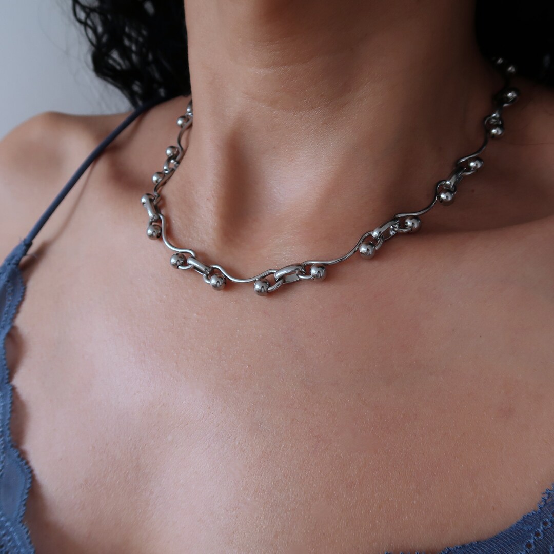 Thick Chunky Ball Linked Design Stainless Steel Chain Choker Necklace ...