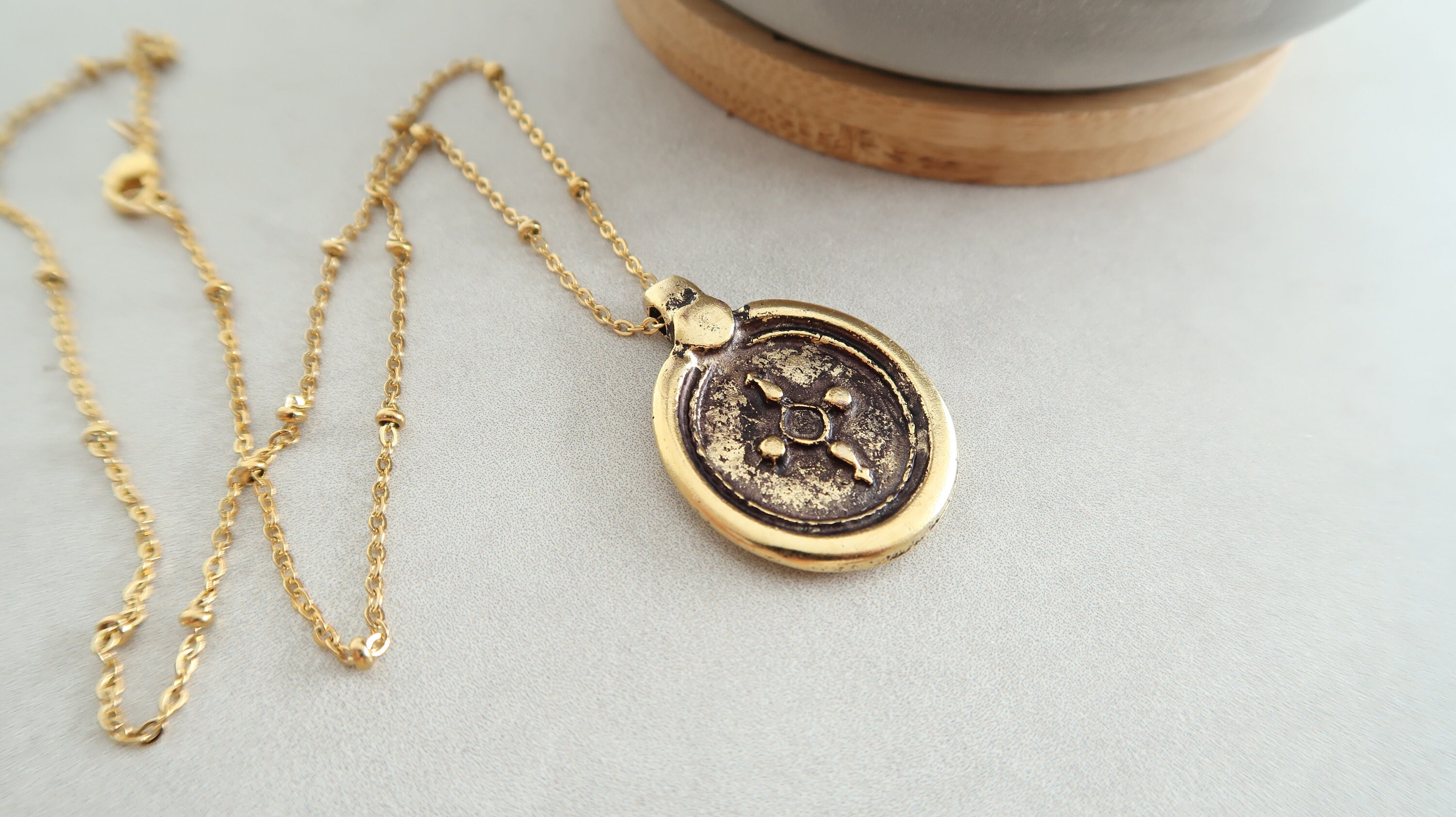 Antique Gold Coin Pendant with an engraved cross Necklace | Etsy