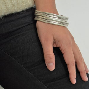 Antique Silver THICK Bangle Cuff, Hammered Stacking Bracelet, Bohemian ...