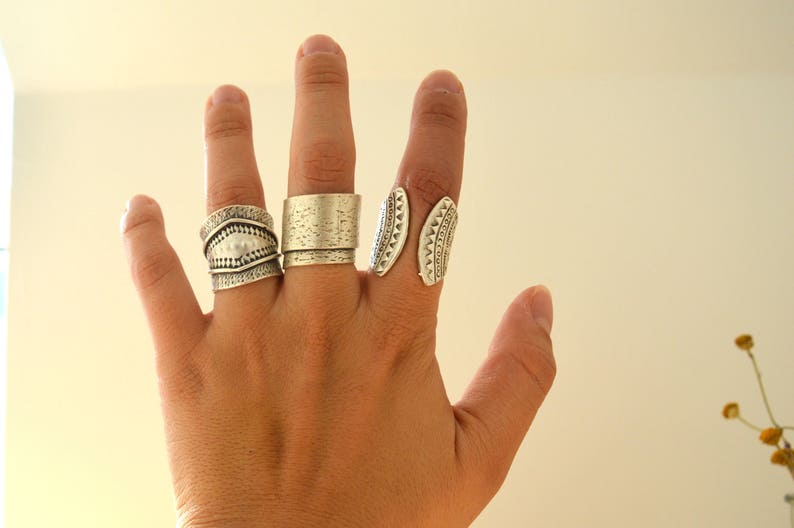 Bohemian Silver Engraved Shield Design Ring Silver Statement | Etsy UK