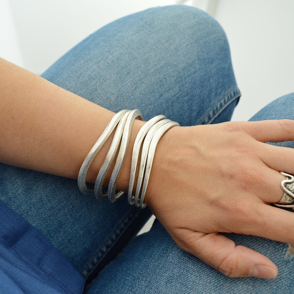Wide Silver Bangle - Etsy