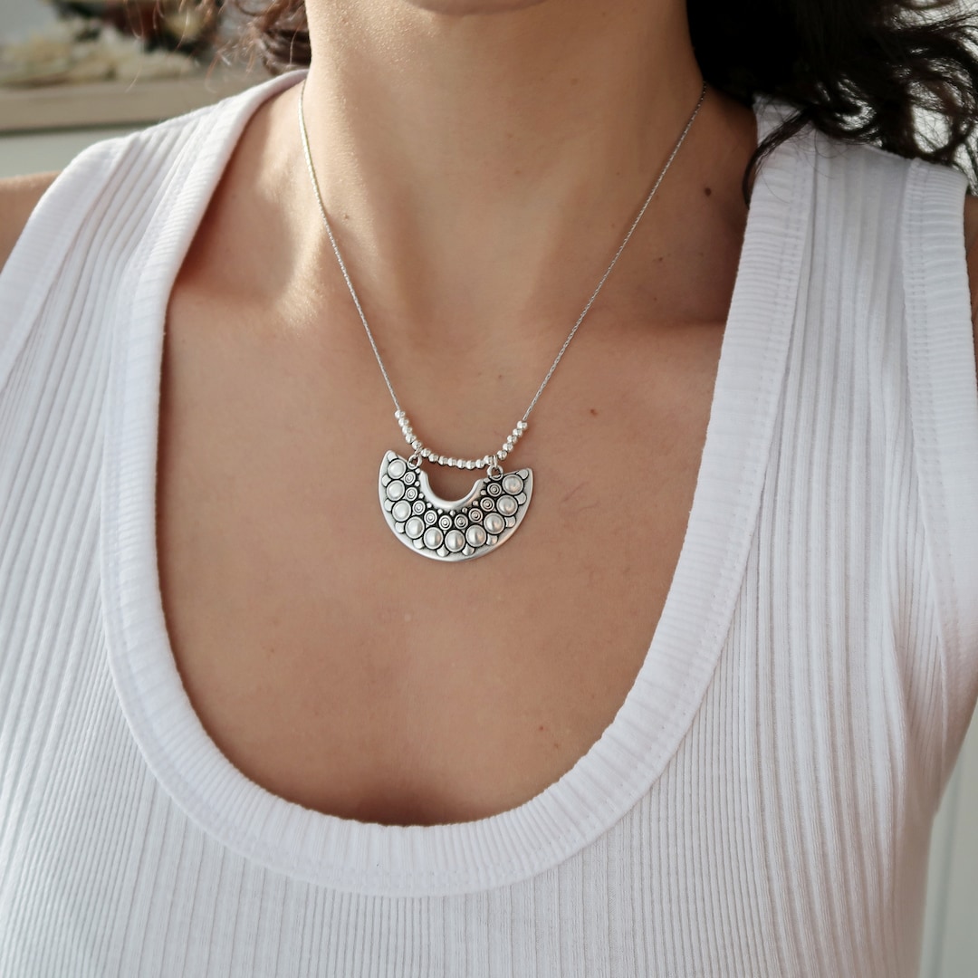 Antique Silver Greek SHIELD Pendant Layered Necklace, Ancient Greek ...