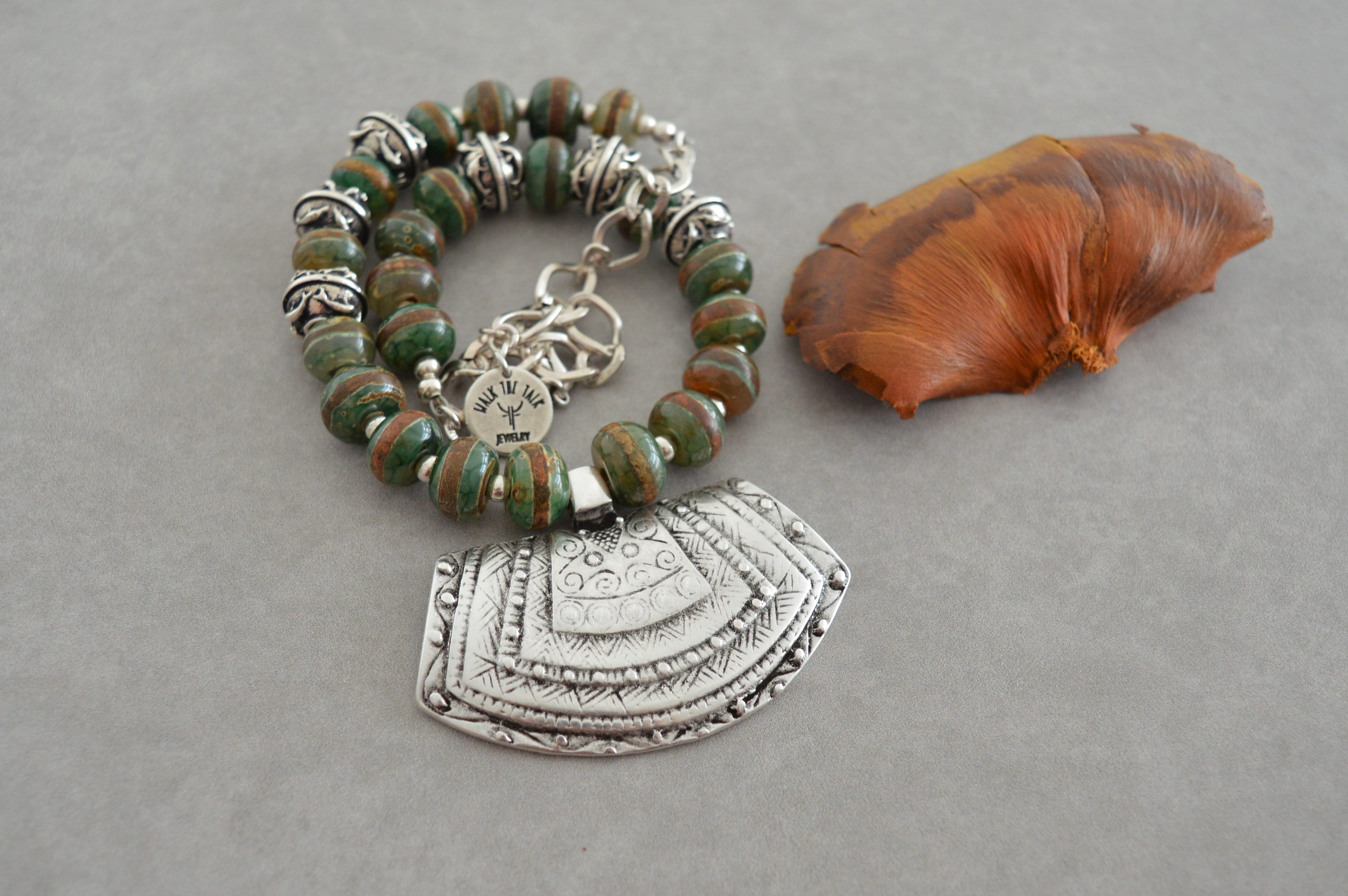 Bohemian Khaki Tibetan Dzi Beaded Silver ORTHOGONAL Shield - Etsy UK