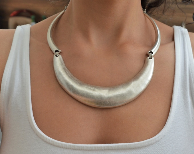 Silver Berber Torque Style Statement Collar Necklace, Short Silver ...