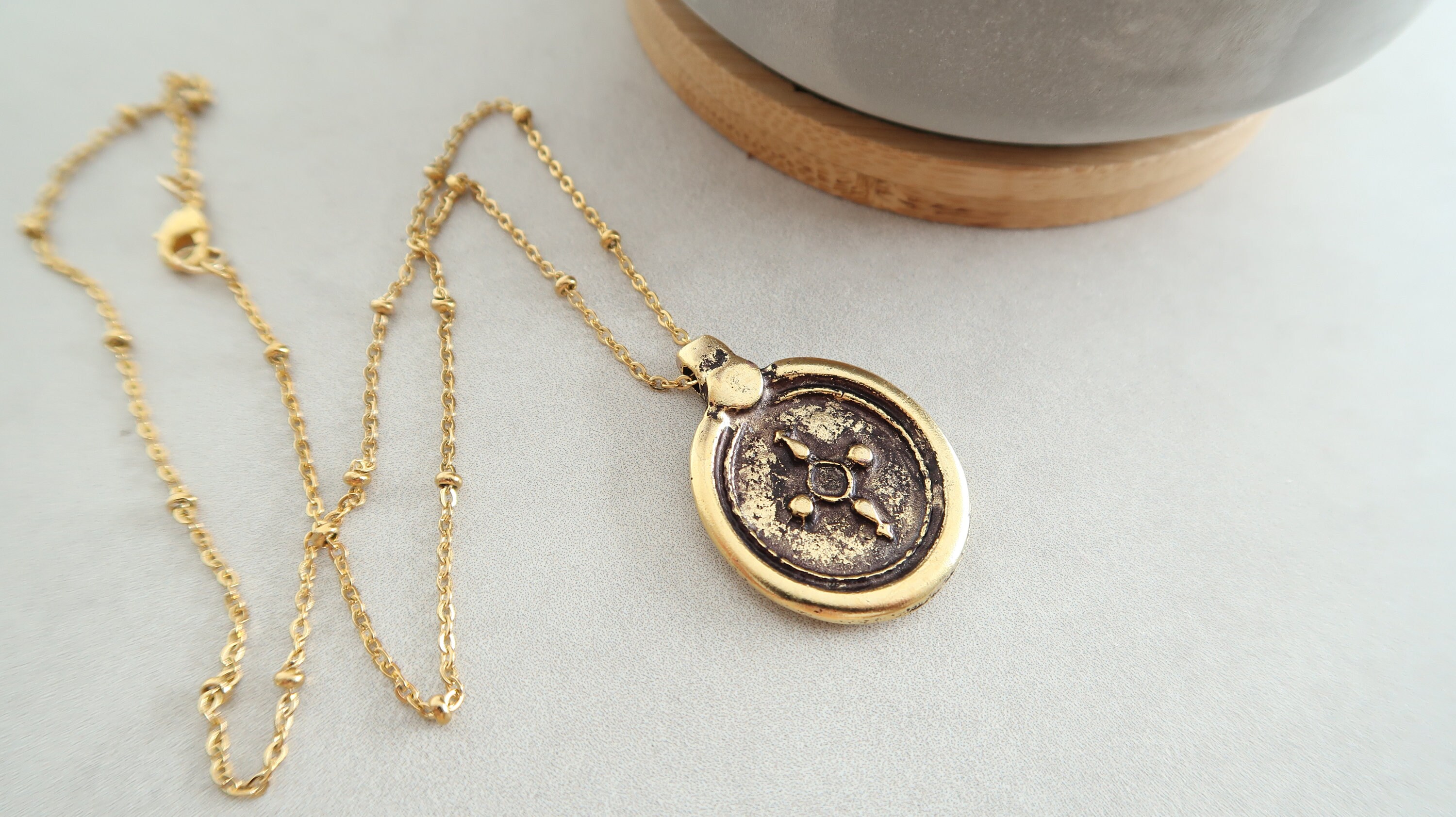 Antique Gold Coin Pendant with an engraved cross Necklace | Etsy