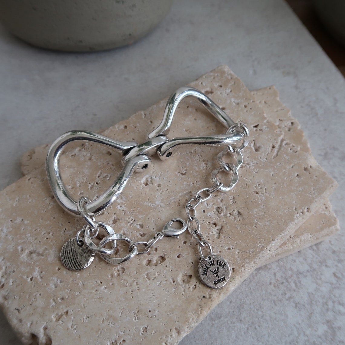 Chunky Silver Connected Cuff Bracelet: Adjustable Unisex Statement ...
