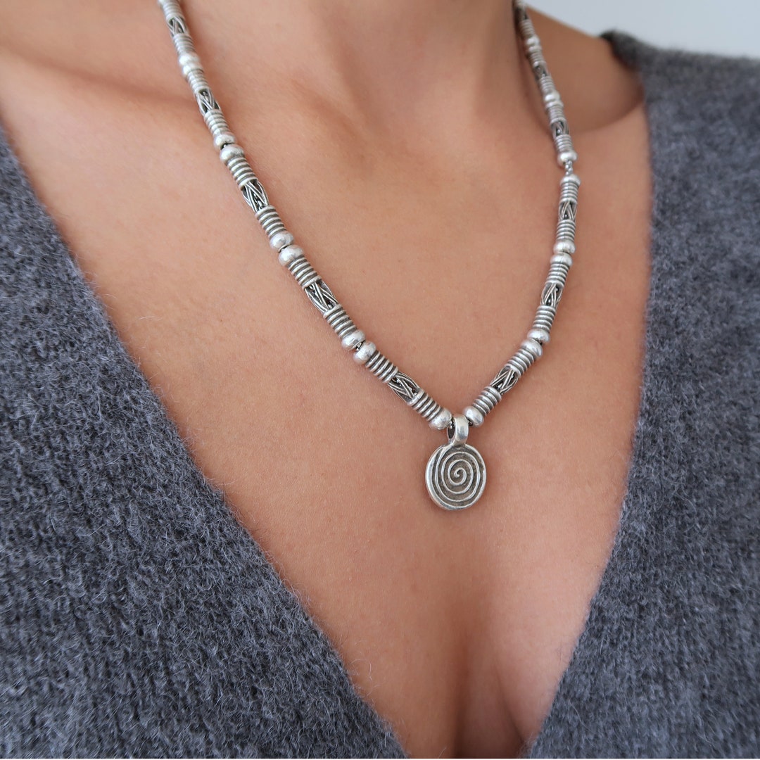 Ancient Greek Silver SPIRAL Pendant Necklace Ethnic Tribal - Etsy