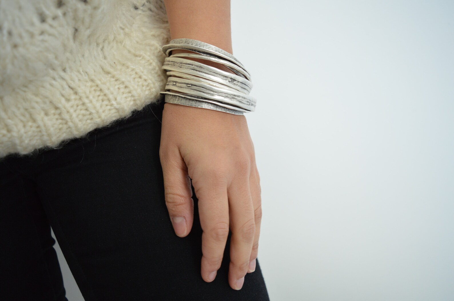 Antique Silver SCREW Bangle Cuff Hammered Stacking Bracelet - Etsy UK