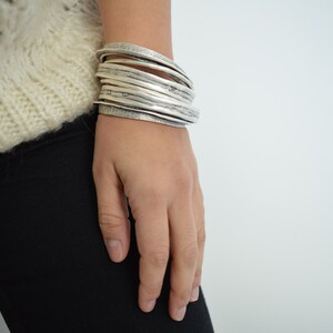 Antique Silver SCREW Bangle Cuff, Hammered Stacking Bracelet, Bohemian ...