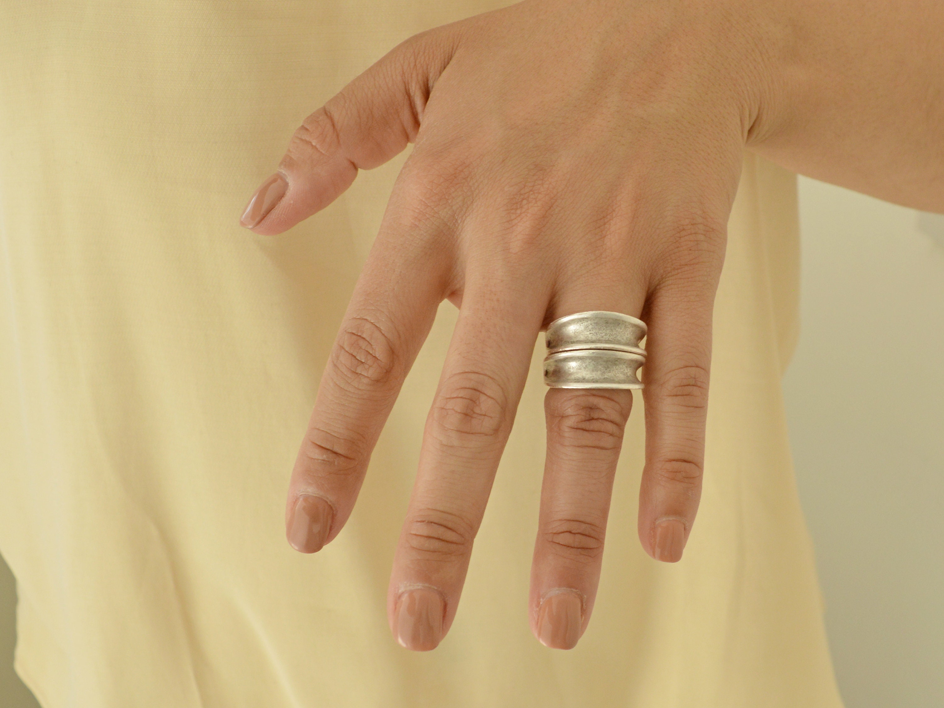 Antique Silver CURVED Line Ring Geometric Minimalist - Etsy UK