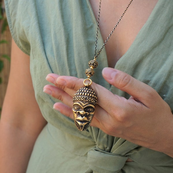 African Mask Pendant - Etsy
