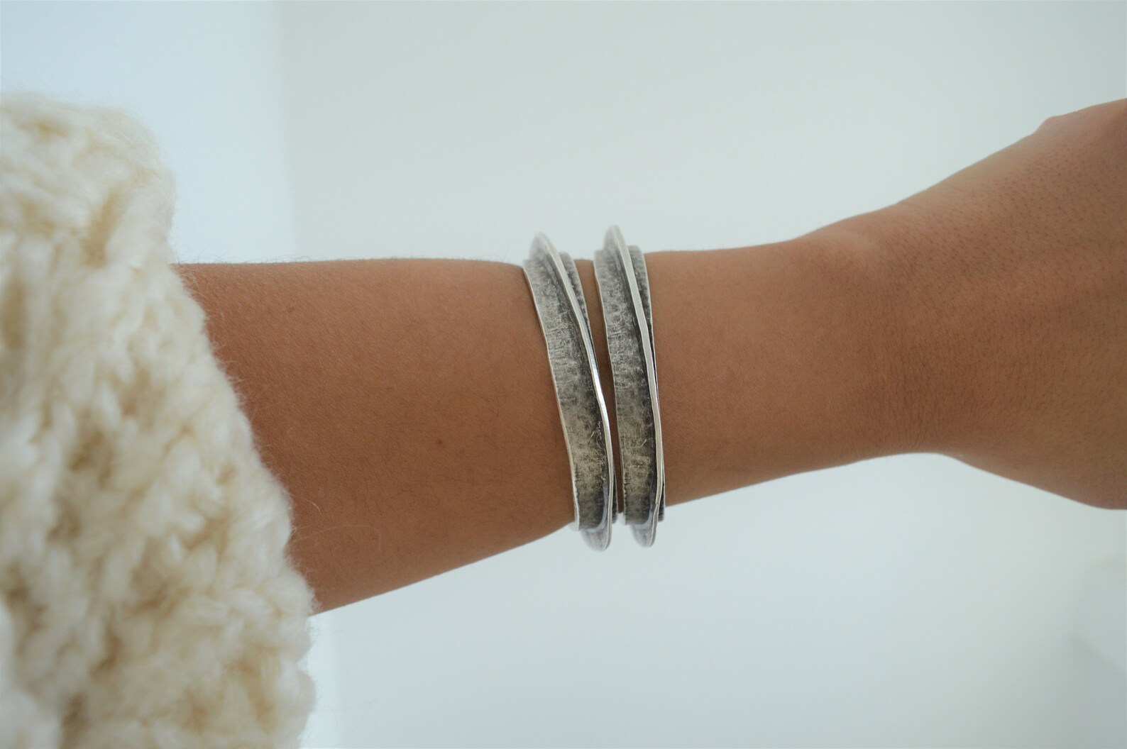 Antique Silver SCREW Bangle Cuff Hammered Stacking Bracelet - Etsy UK