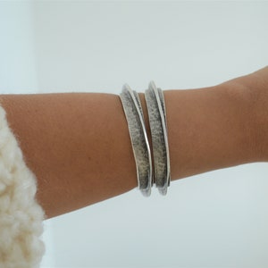 Antique Silver SCREW Bangle Cuff, Hammered Stacking Bracelet, Bohemian ...