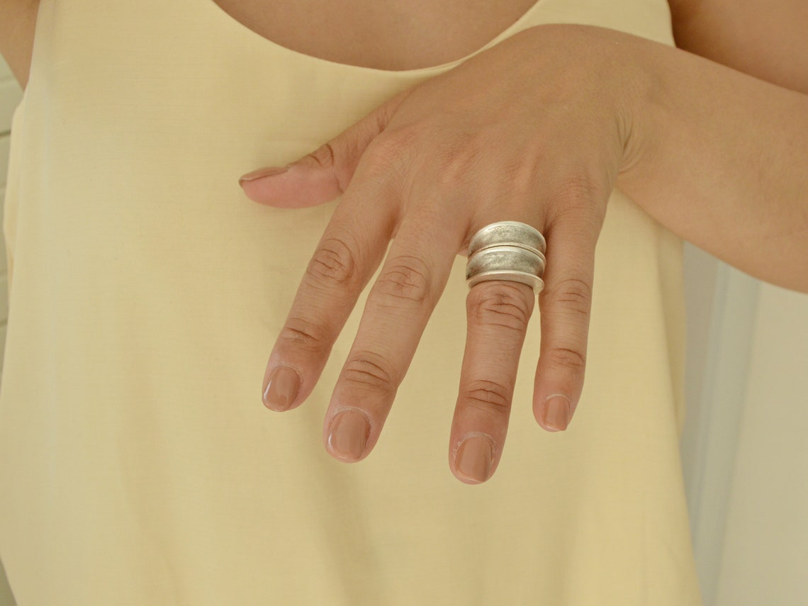 Antique Silver CURVED Line Ring Geometric Minimalist - Etsy UK