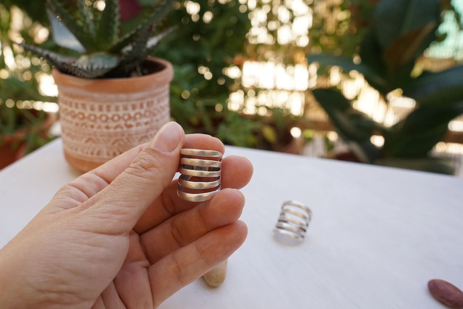 Antique Silver Long FIVE PARALLEL LINES Ring Boho Minimalist - Etsy