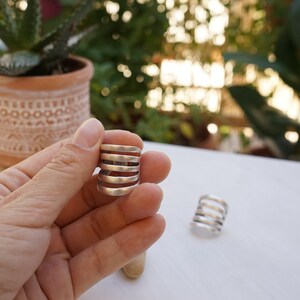 Antique Silver Long FIVE PARALLEL LINES Ring, Boho Minimalist Modernist ...